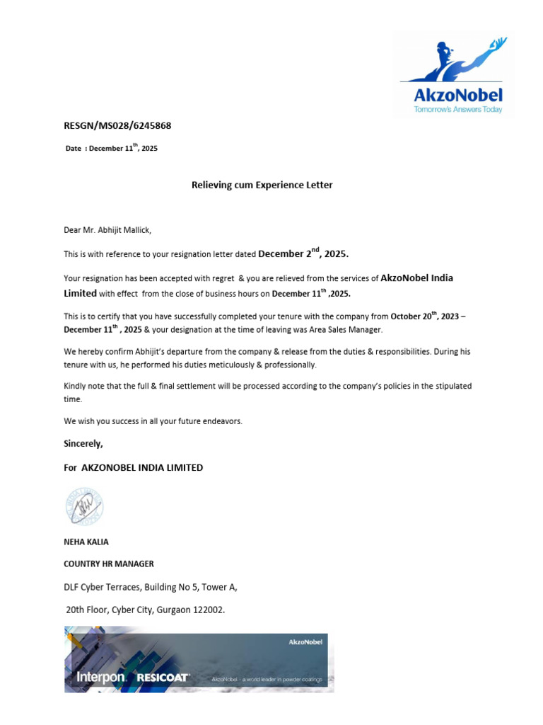 Relieving and Experience Letter for Abhijit Mallick | PDF