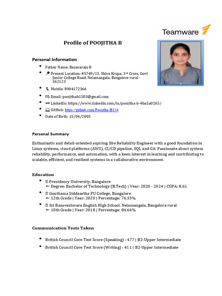 Poojitha B | PDF | Software Development | Information Technology