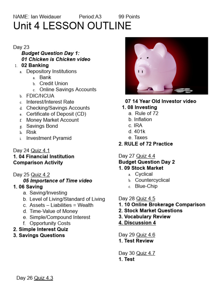 CANVAS - Unit 4 Lesson Outline | PDF | Interest | Banks