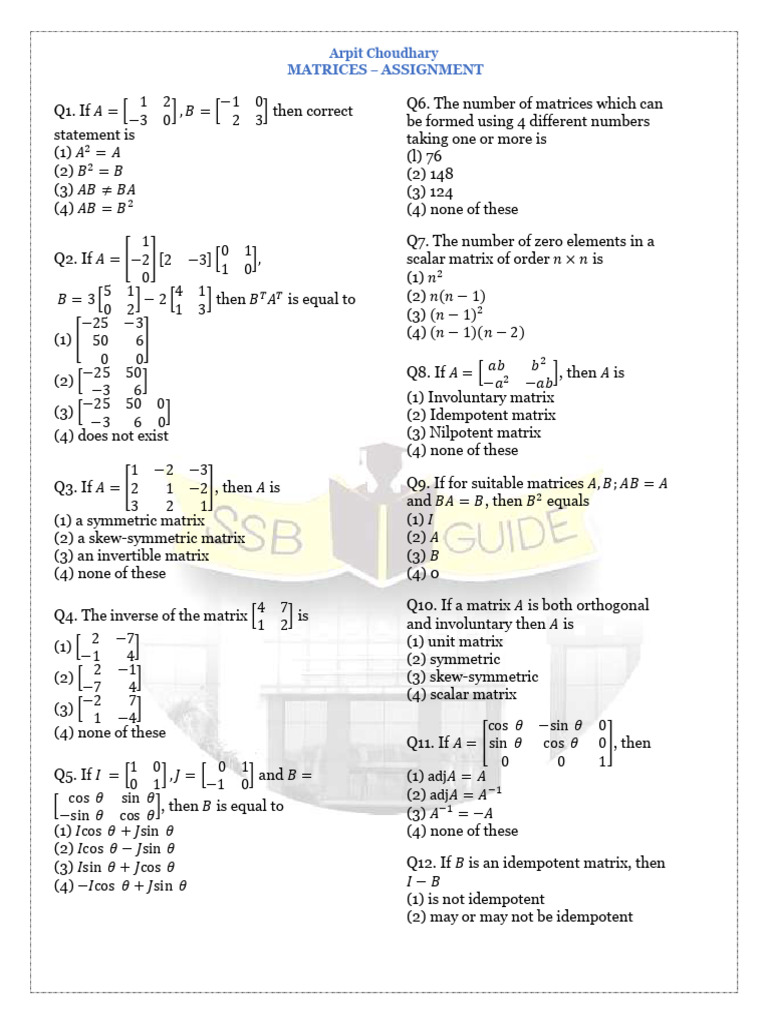Matrices - DPP_70991895_2025_11_27_11_18 | PDF | Matrix (Mathematics ...