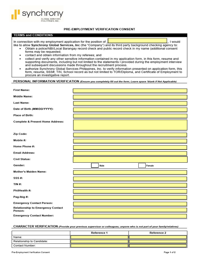 Pre-Employment Application & Verification Consent Form | PDF