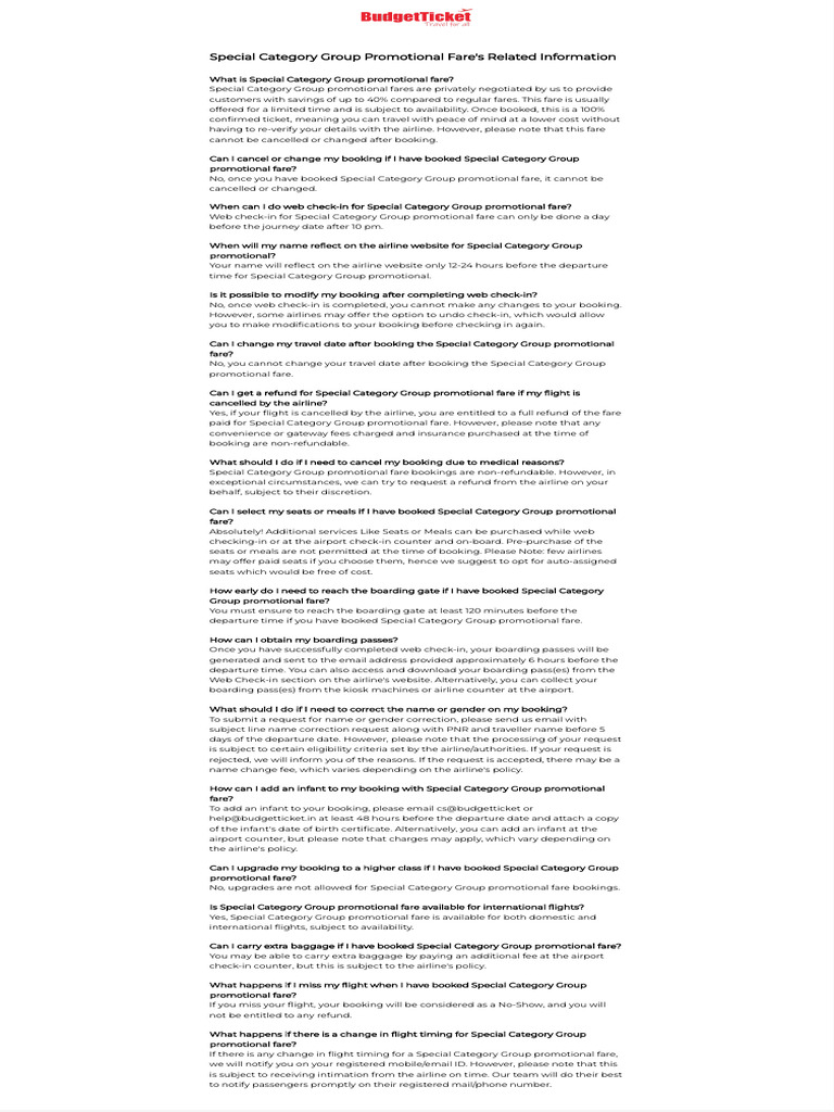 Special Category Group Promotional Fare Terms | PDF | Airport