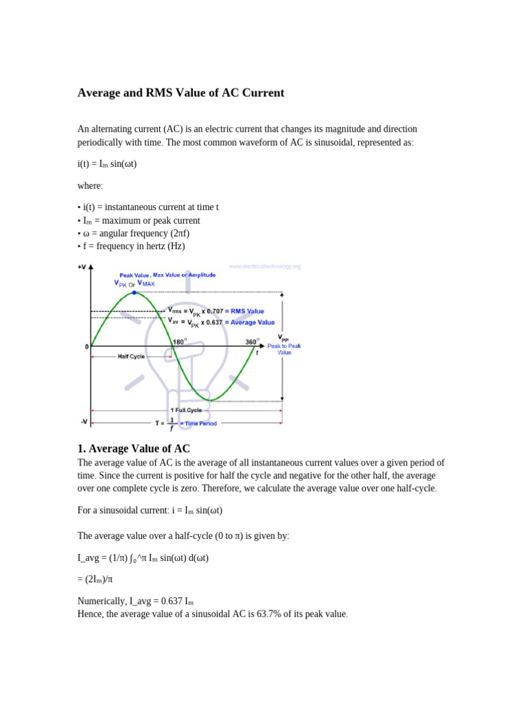 Average and RMS Value of AC Current | PDF | Root Mean Square ...