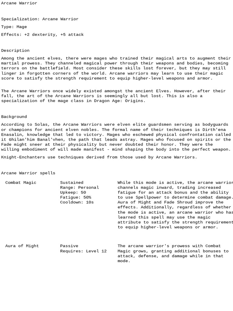Arcane Warrior Specialization Guide | PDF | Magician (Fantasy) | Armour