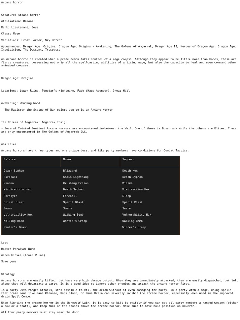 Dragon Age Arcane Horror Guide | PDF