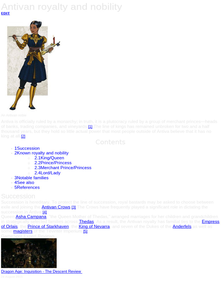 Antivan Royalty and Nobility Overview | PDF | Prince | Forms Of Government