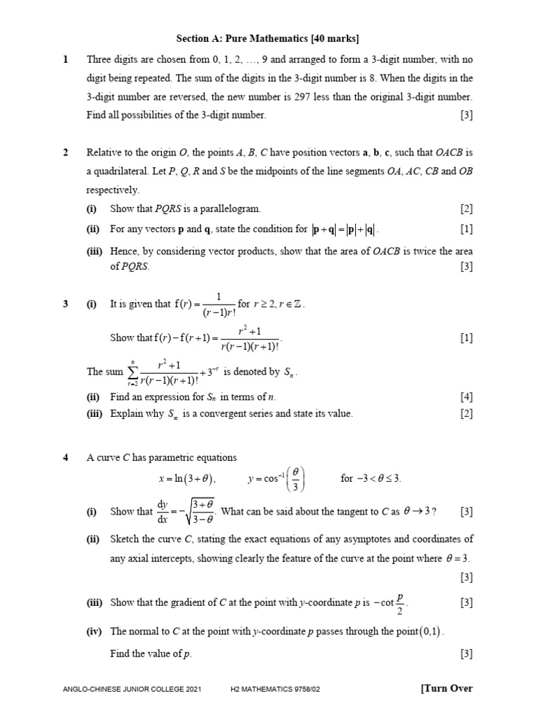 Acjc h2 2021 Prelim p2 | PDF | Hypothesis | Sampling (Statistics)