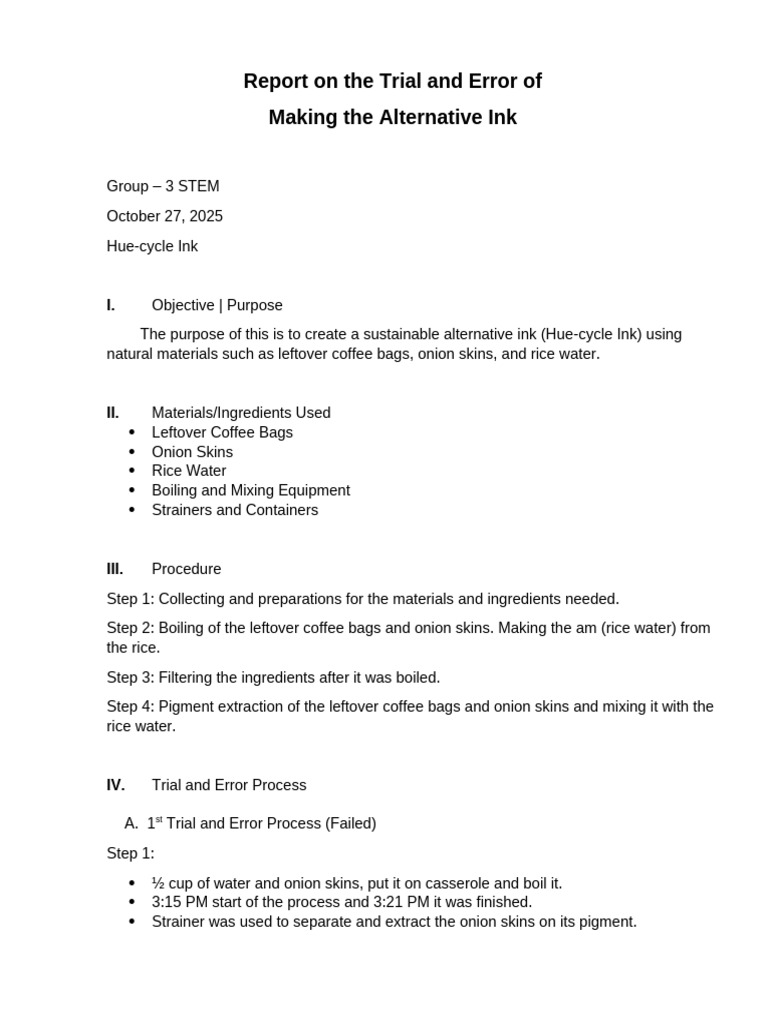 Trial and Error Report of Hue Cycle Ink | PDF