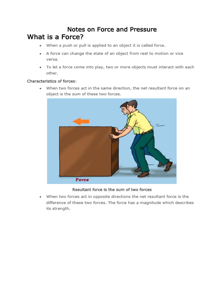 Notes on Force and Pressure (2) | PDF | Force | Pressure