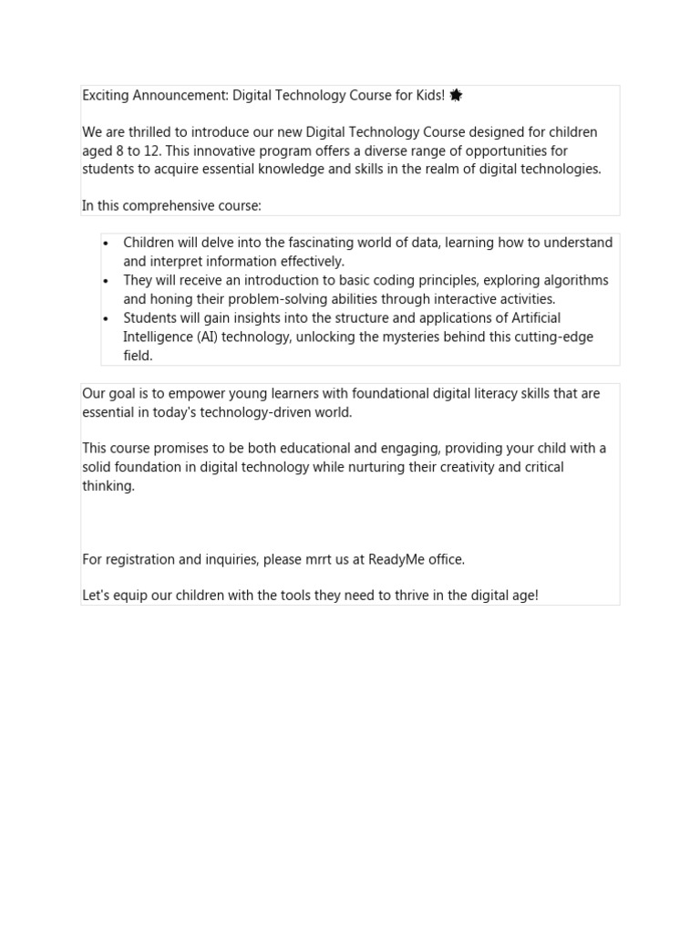 Digital Technology Course | PDF