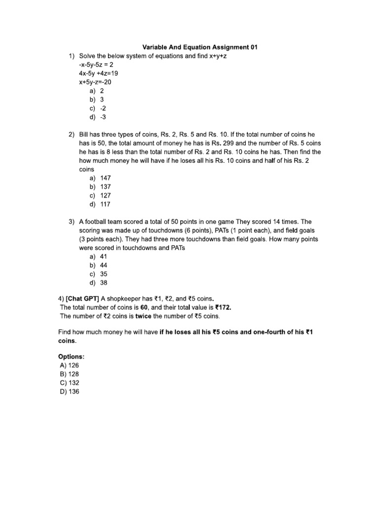 Variable Equation 01 | PDF