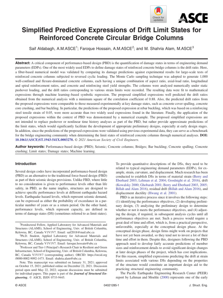 Drift Limit States for Concrete Columns | PDF | Strength Of Materials ...