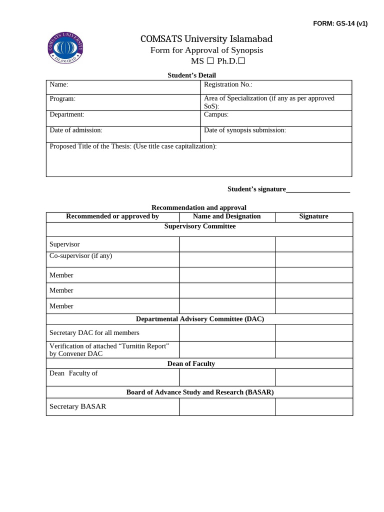 Form GS-14 (v1) Synopsis Approval (1) (1) | PDF