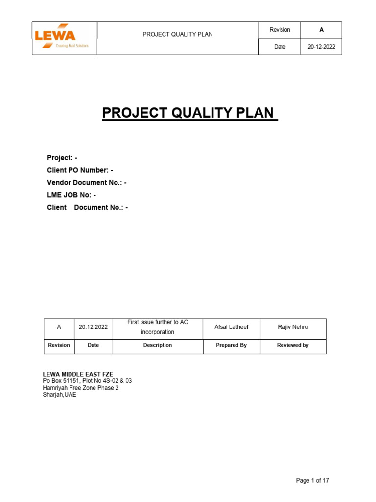 Project Quality Plan Overview | PDF | Verification And Validation ...