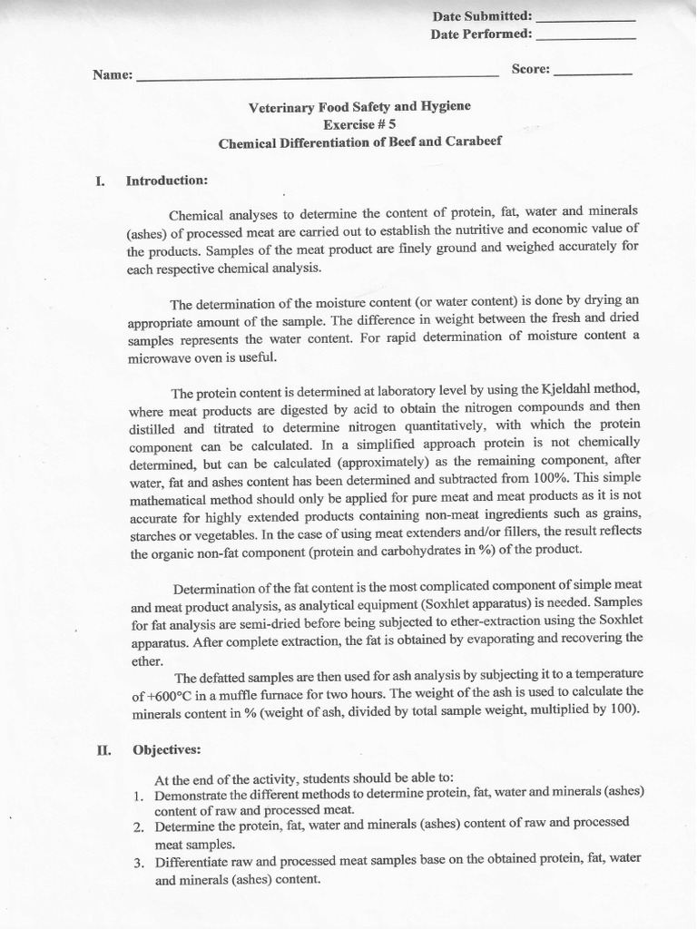 Exercise5 Chemical Differentation of Beef and Cattle VFSH | PDF