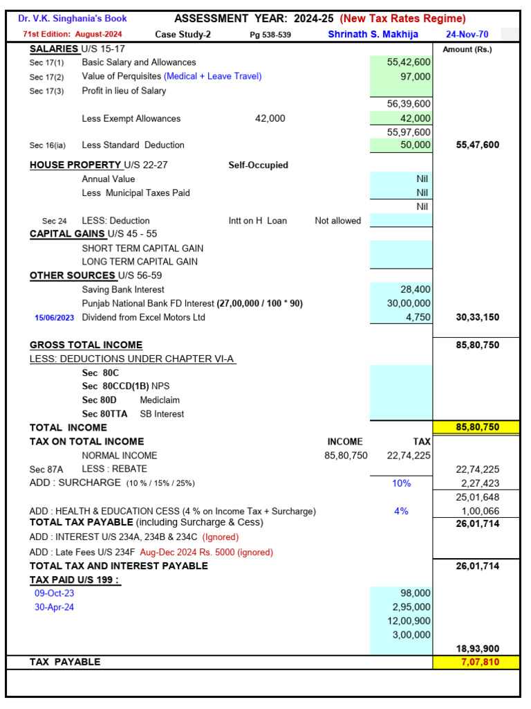 Tax Calculation Case Study 2024-25 | PDF