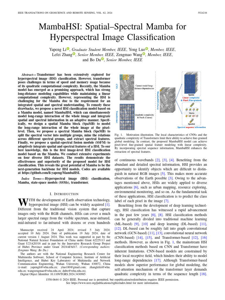 MambaHSI: Advanced HSI Classification Model | PDF | Image Segmentation ...