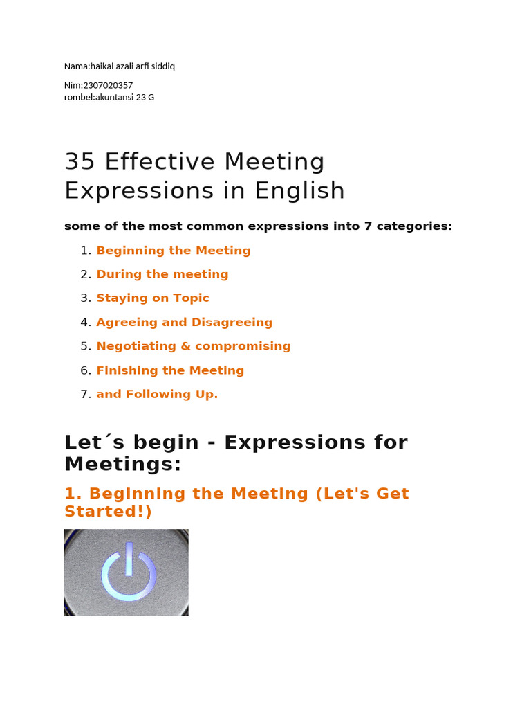 357_Haikal Azali Arfi Siddiq_English Expressions for Meeting | PDF ...