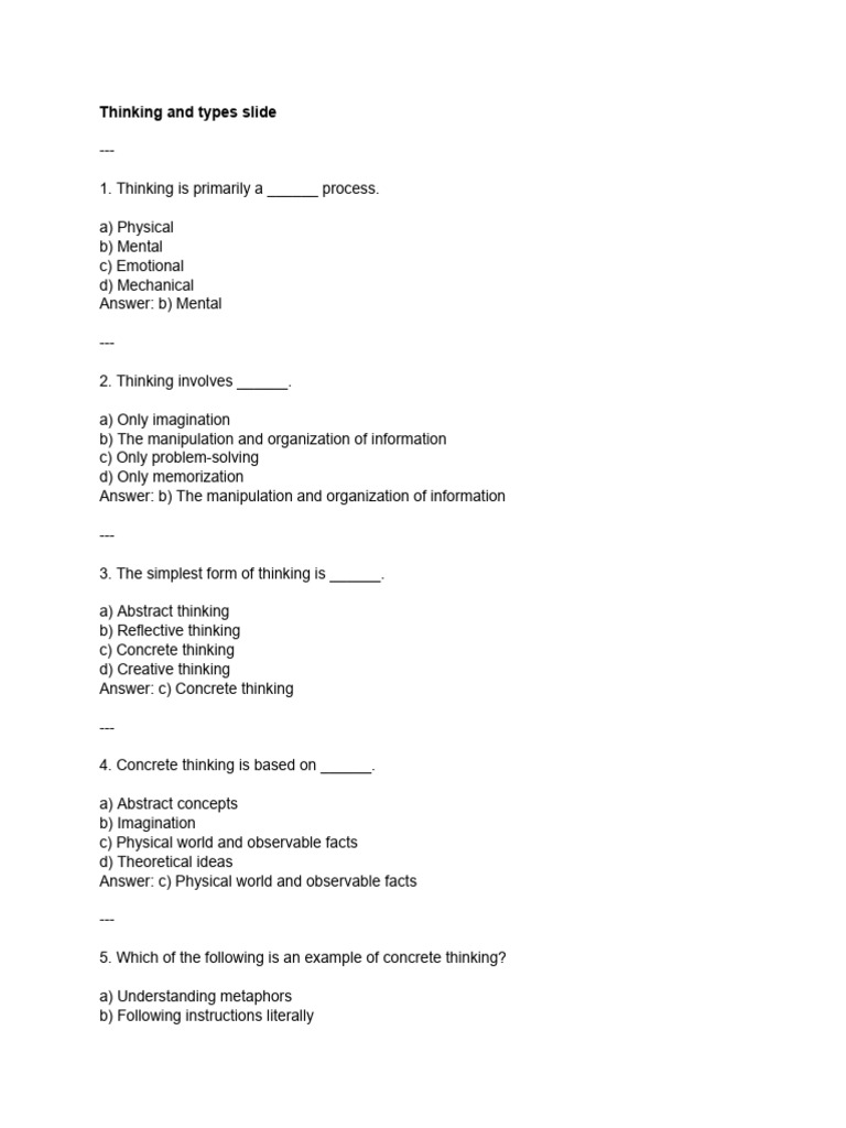 Thinking and Types Slide | PDF | Thought | Critical Thinking