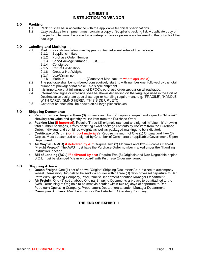 Vendor Packing and Shipping Instructions | PDF | Freight Transport