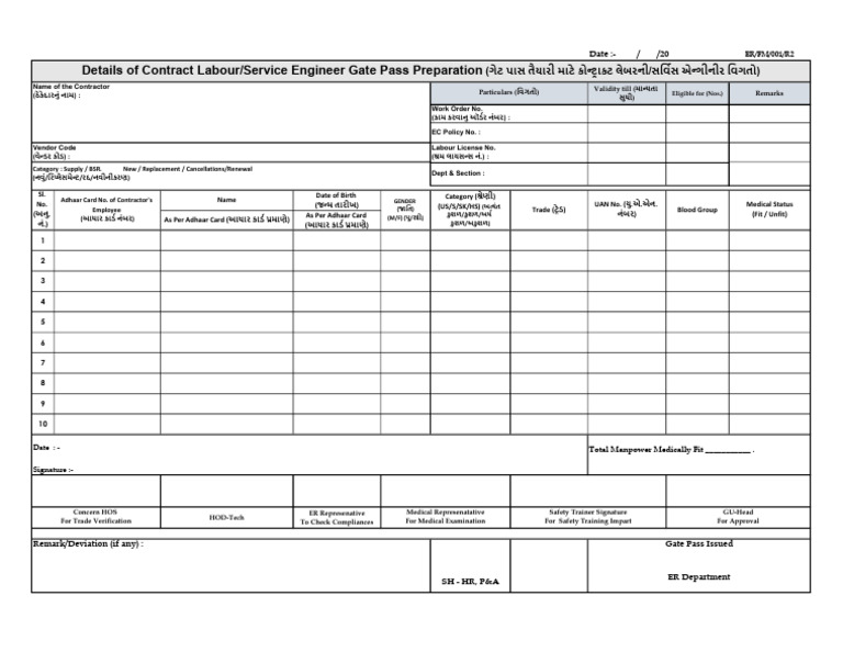 Gate Pass Preparation Form | PDF