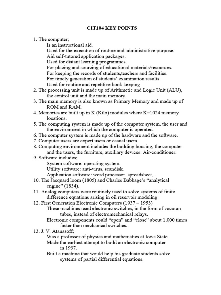CIT104 KEY POINTS | PDF | Programming | Computer Program