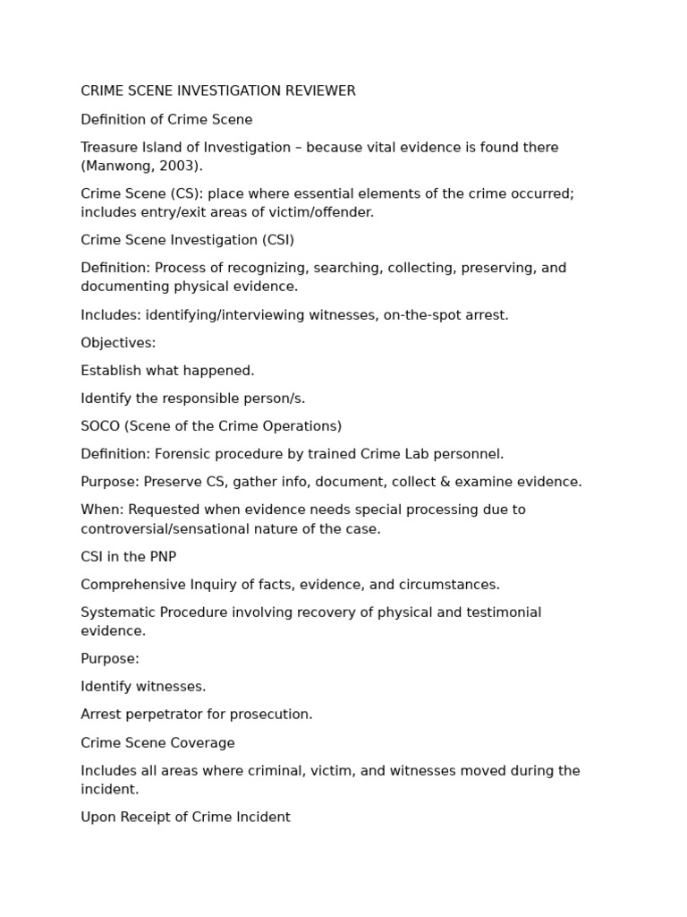 Crime Scene Investigation Reviewer | PDF | Crime Scene | Cryptanalysis