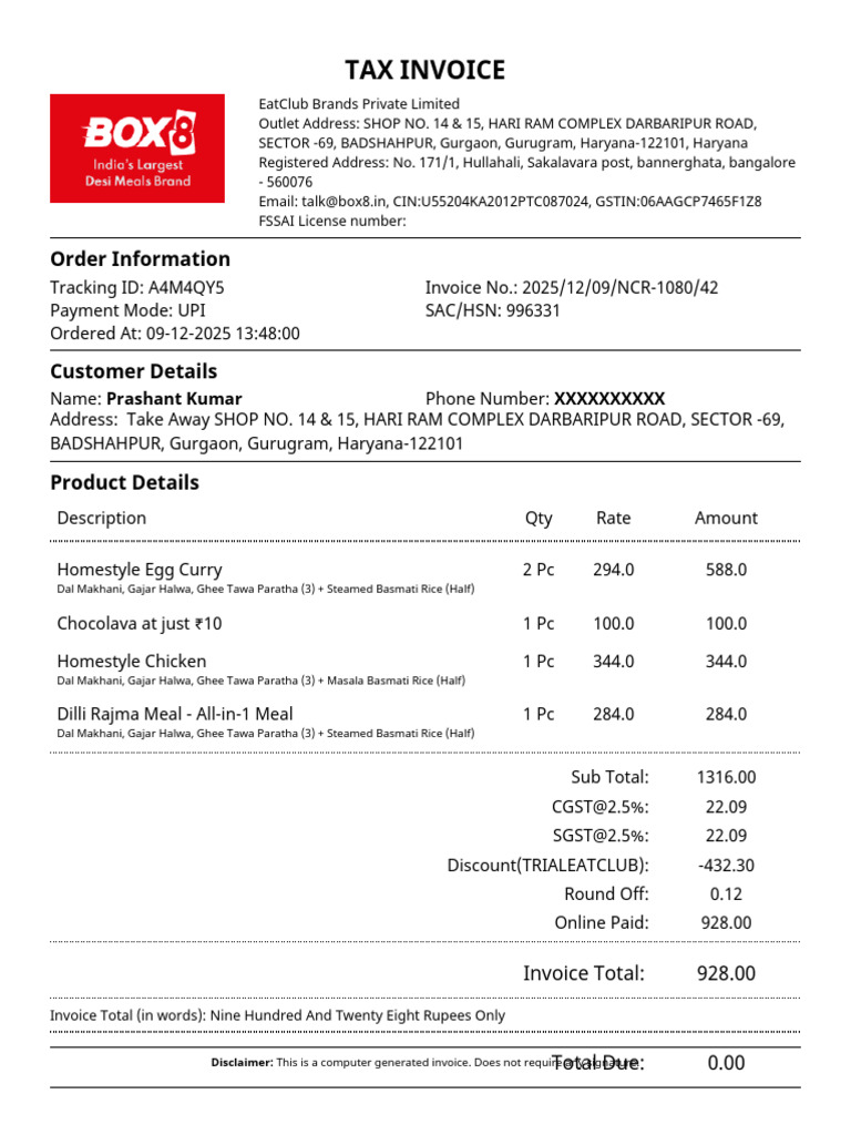 Invoice | PDF | Foods | Indian Cuisine