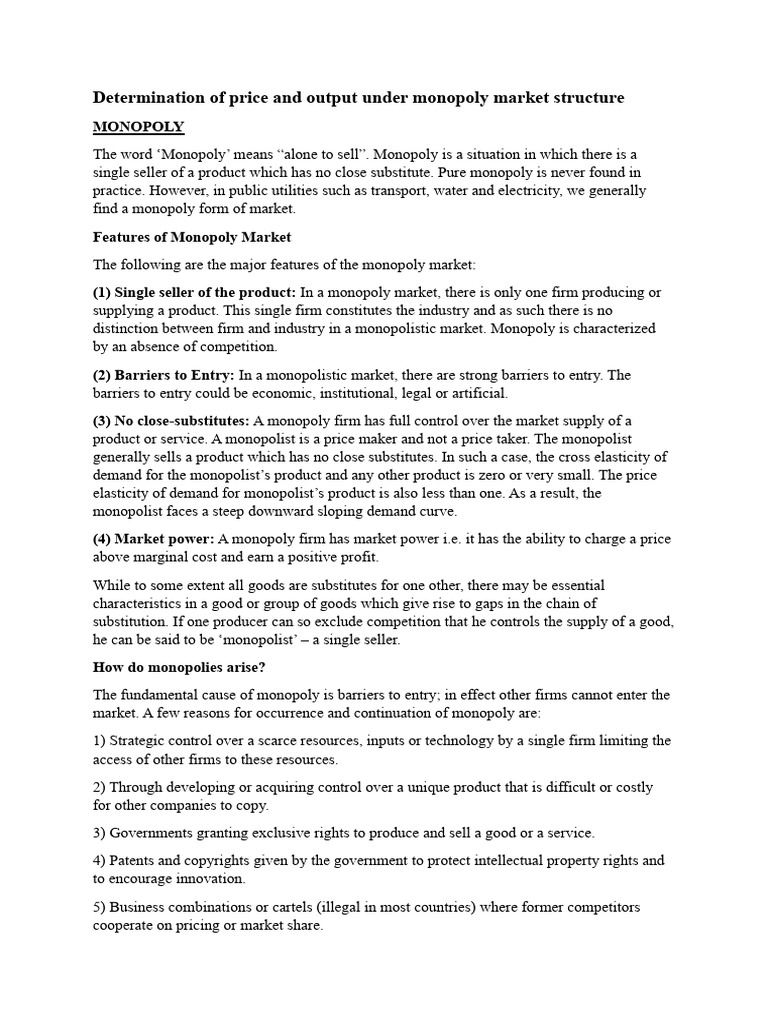 Determination of Price and Output Under Monopoly | PDF | Monopoly ...