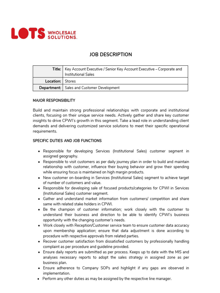 JD_Key Account or Senior Key Account Executive_Services | PDF | Market ...