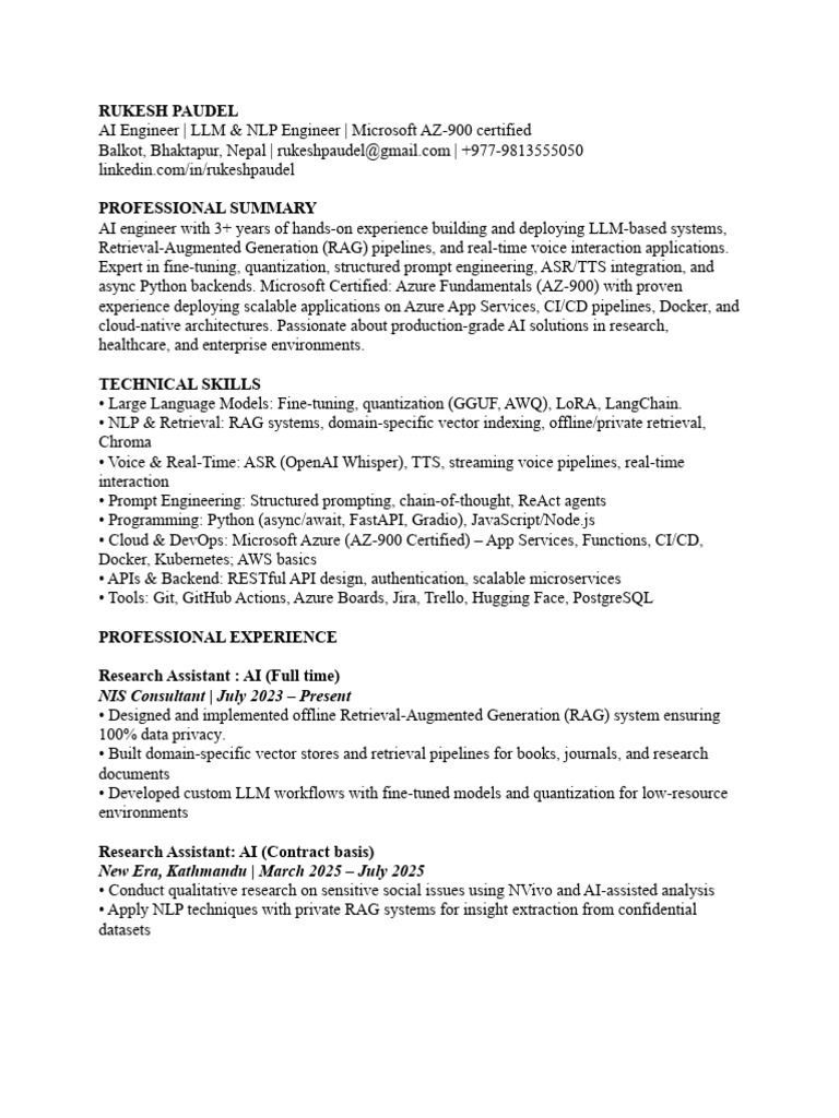 RUKESH PAUDEL CV 30 Nov 2025 | PDF | Microsoft Azure | Software
