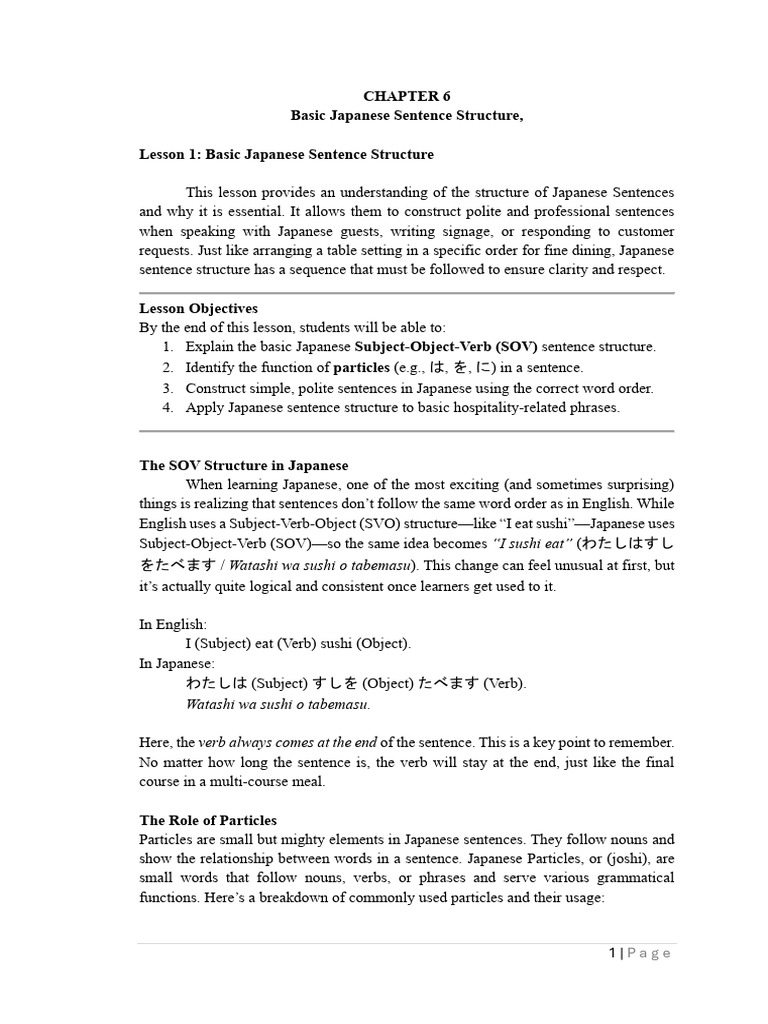 Japanese Sentence Structure Basics | PDF | Japanese Language | Linguistics