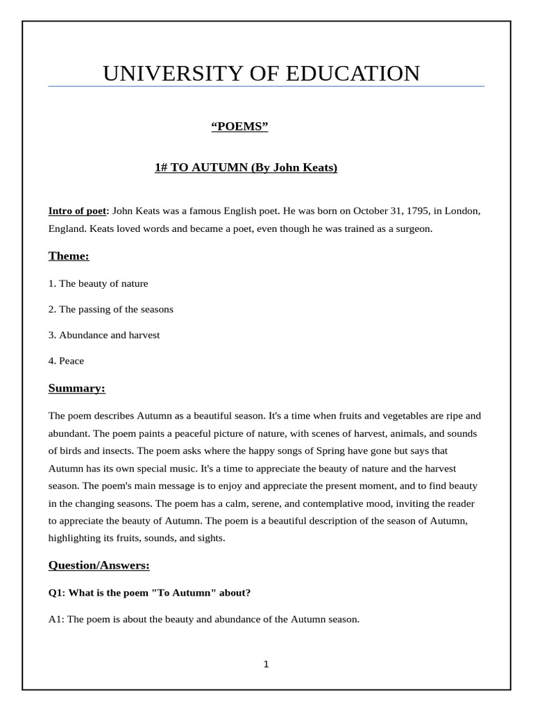 poems notes for final | PDF | Poetry