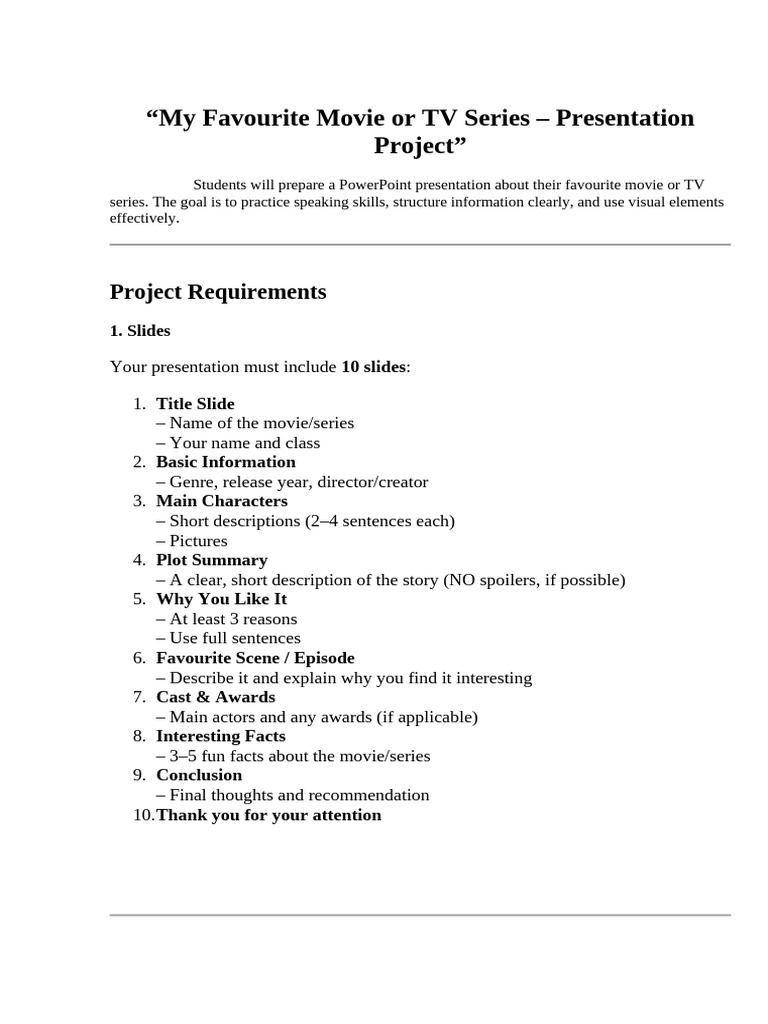 Requirements My Favourite Movie or TV Series | PDF