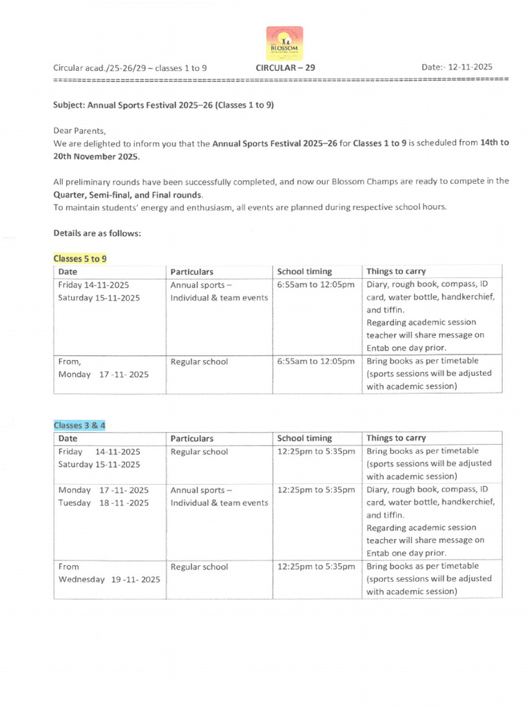 Circular-29-Anual Sports Festival-1 To 9 | PDF