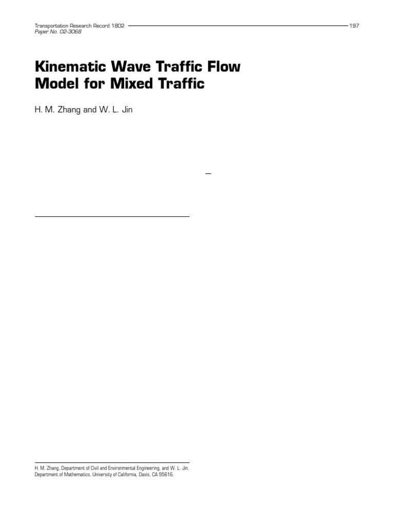 2002 Kinematic Wave Traffic Flow Model for Mixed Traffic | PDF ...