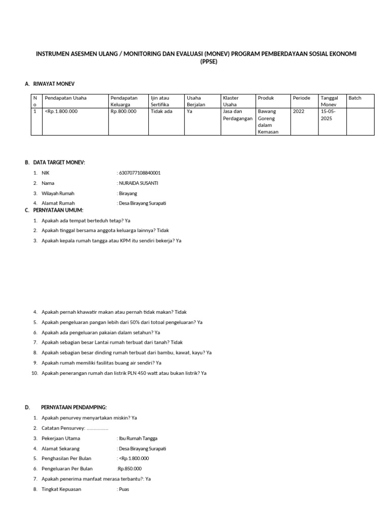 Monev Program Pemberdayaan Ekonomi | PDF