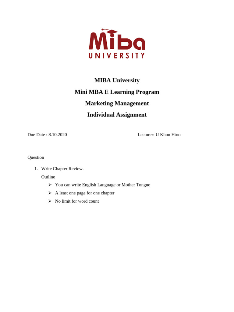 Marketing Management Individual Assignment Question | PDF