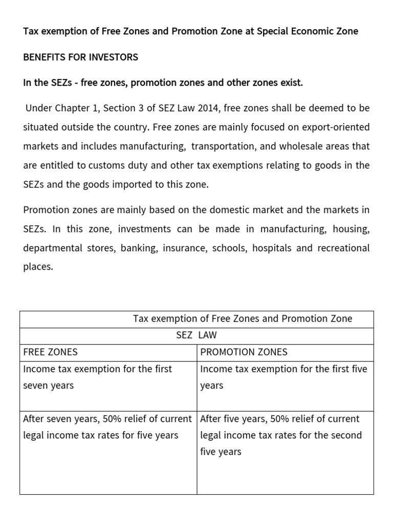 Tax Exemption of Free Zones and Promotion Zone at Special Economic Zone ...