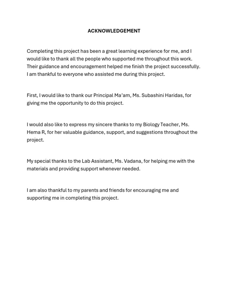 Project Acknowledgement and Thanks | PDF