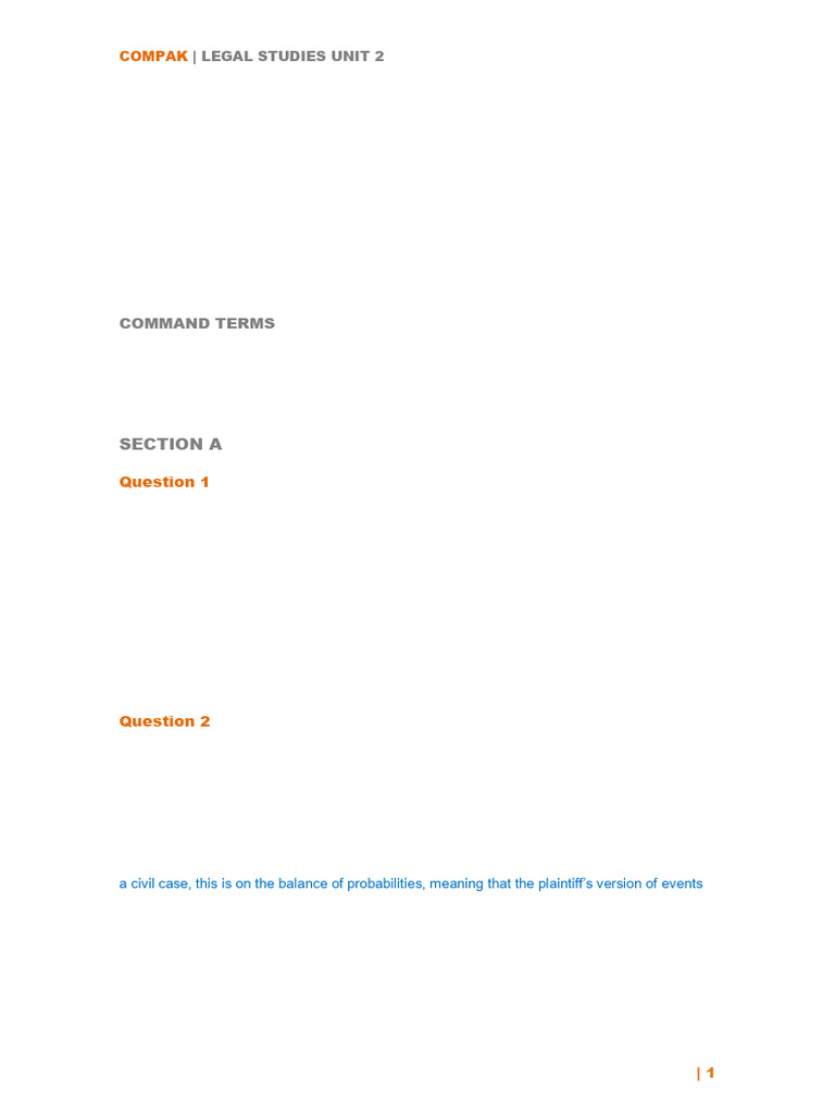 VCE Legal Studies Unit 2 Exam Guide | PDF | Negligence | Damages