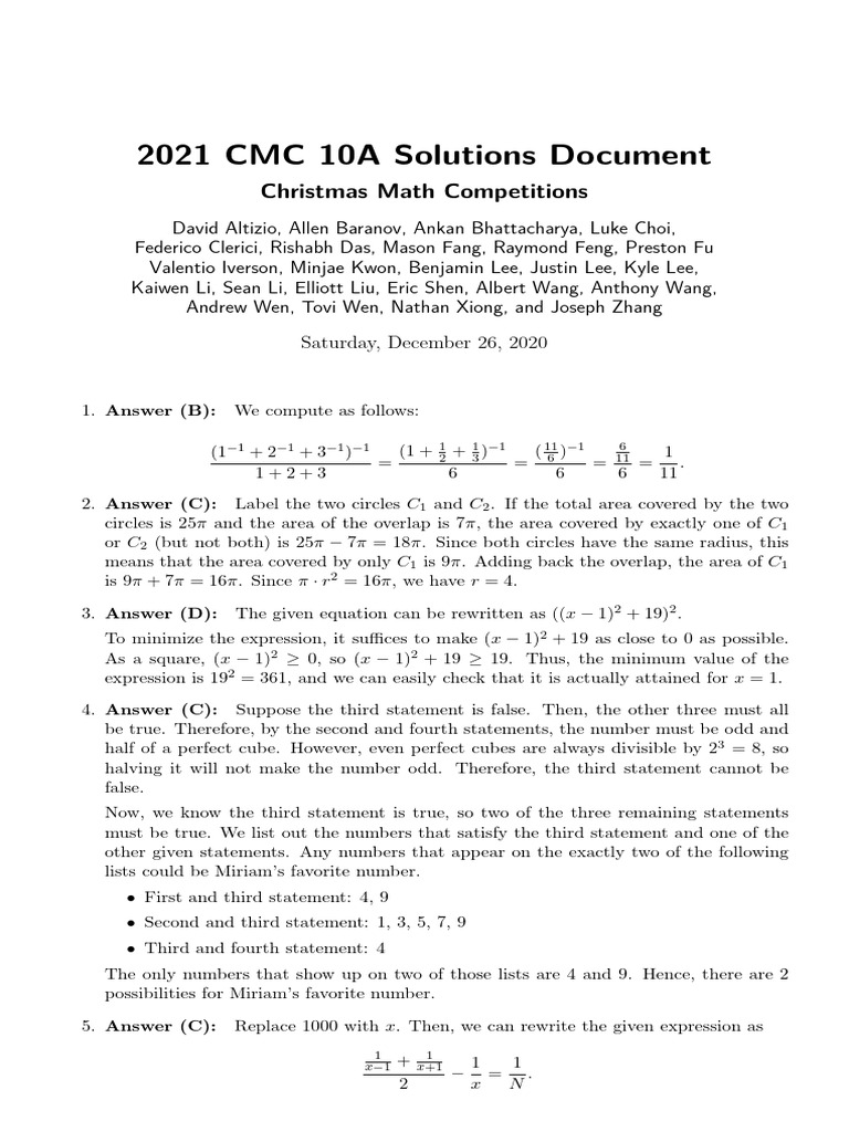 2021 CMC 10A Solutions Overview | PDF | Square Root | Rectangle