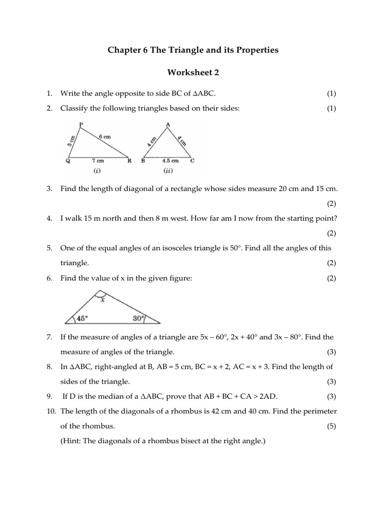 Triangle and Properties Woksheet | PDF