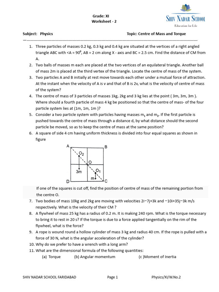Worksheet 2 - Rotational Motion | PDF | Physics | Mechanics