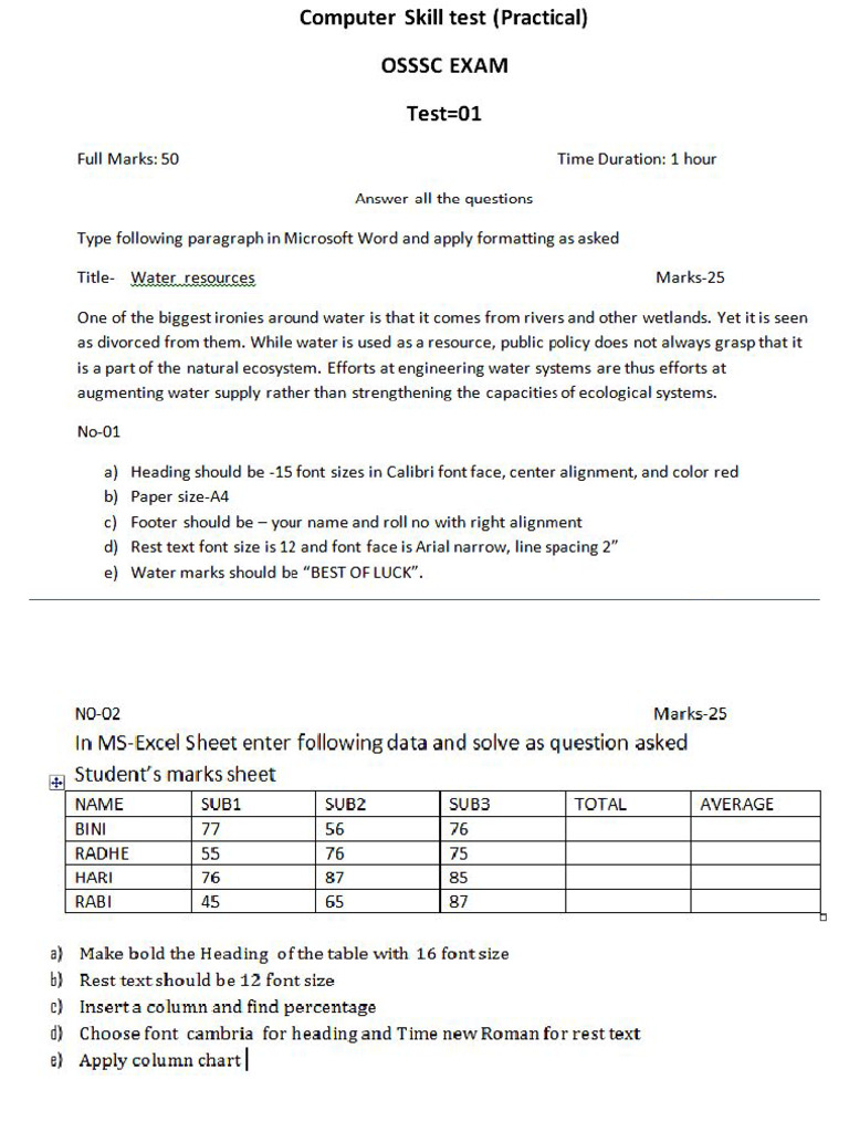 Skill Osssc Test 1 | PDF