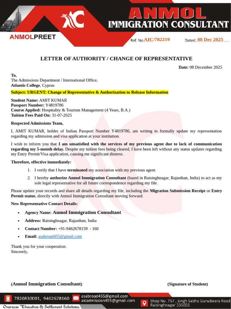 Consent Letter-Letter of Authority-Change Representative | PDF | Travel ...