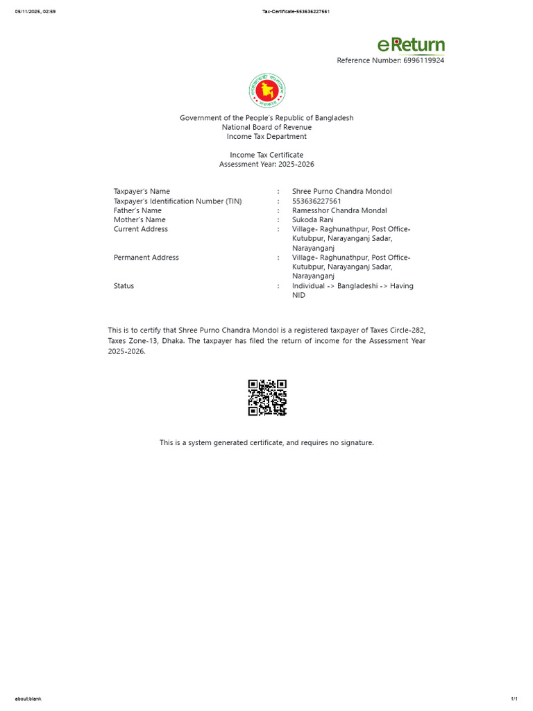Income Tax Certificate for 2025-2026 | PDF