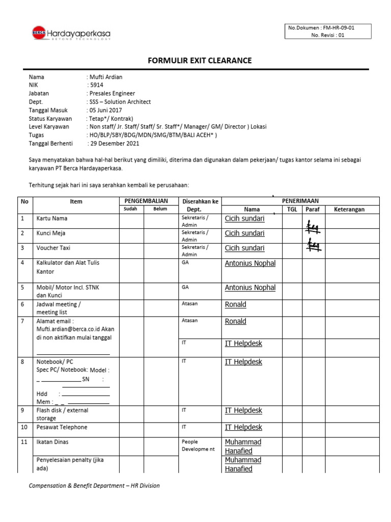 FM HR 09 01 (Exit Clearance) | PDF
