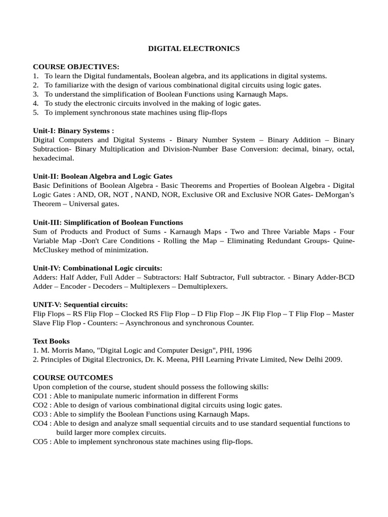 Digital Electronics Course Overview | PDF