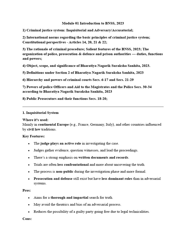 01 Bnss Notes | PDF | Magistrate | Bail